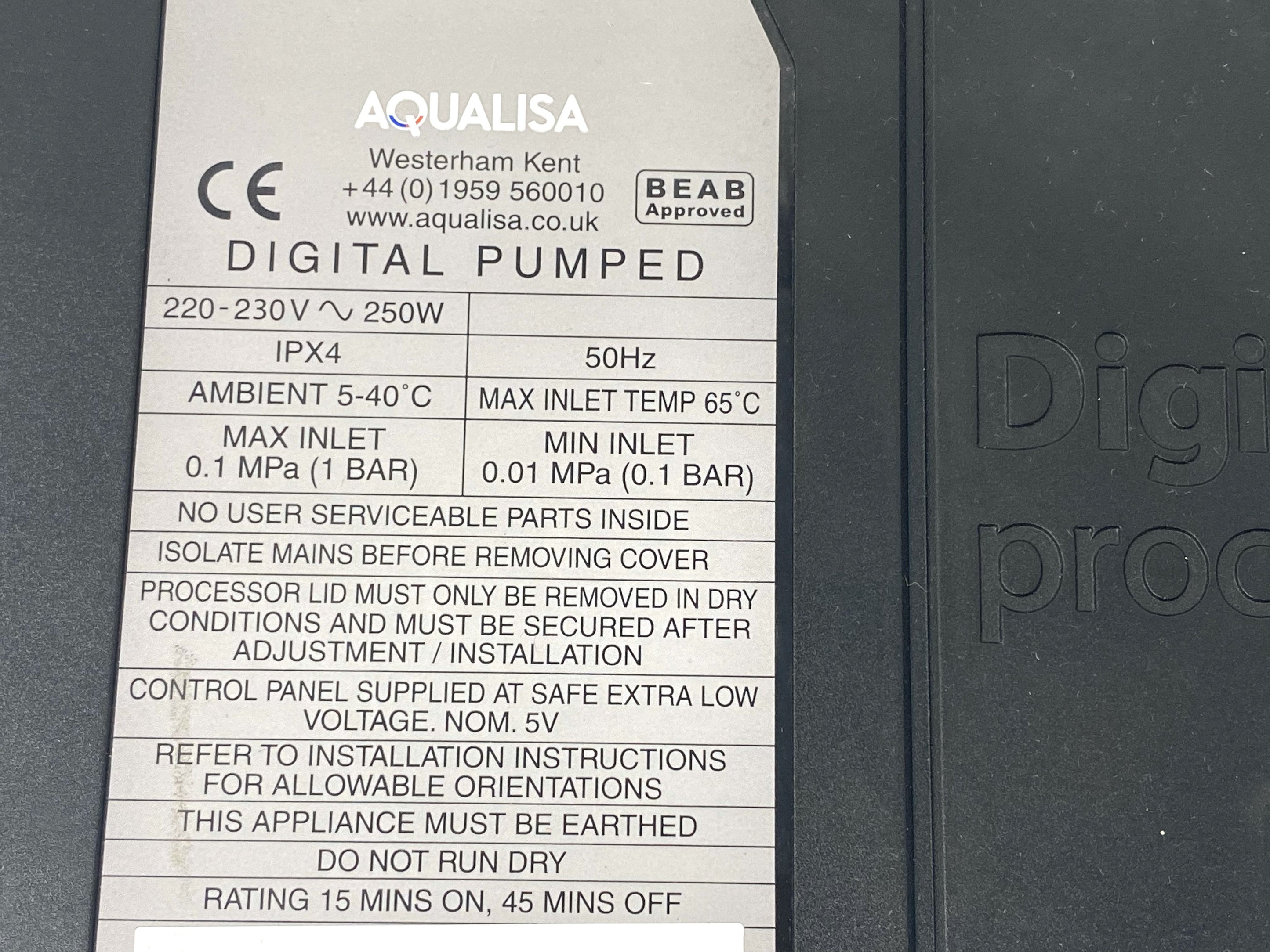 AQUALISA PUMPED A2 DIGITAL PROCESSOR- LOW PRESSURE GRAVITY FED 434100 ...