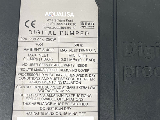 AQUALISA PUMPED A2 DIGITAL PROCESSOR- LOW PRESSURE GRAVITY FED 434100 ...